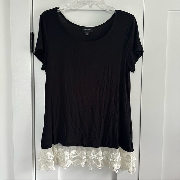 AB Studio | Tops | Ab Studio Black Tunic Top With Cream Lace Hem | Poshmark